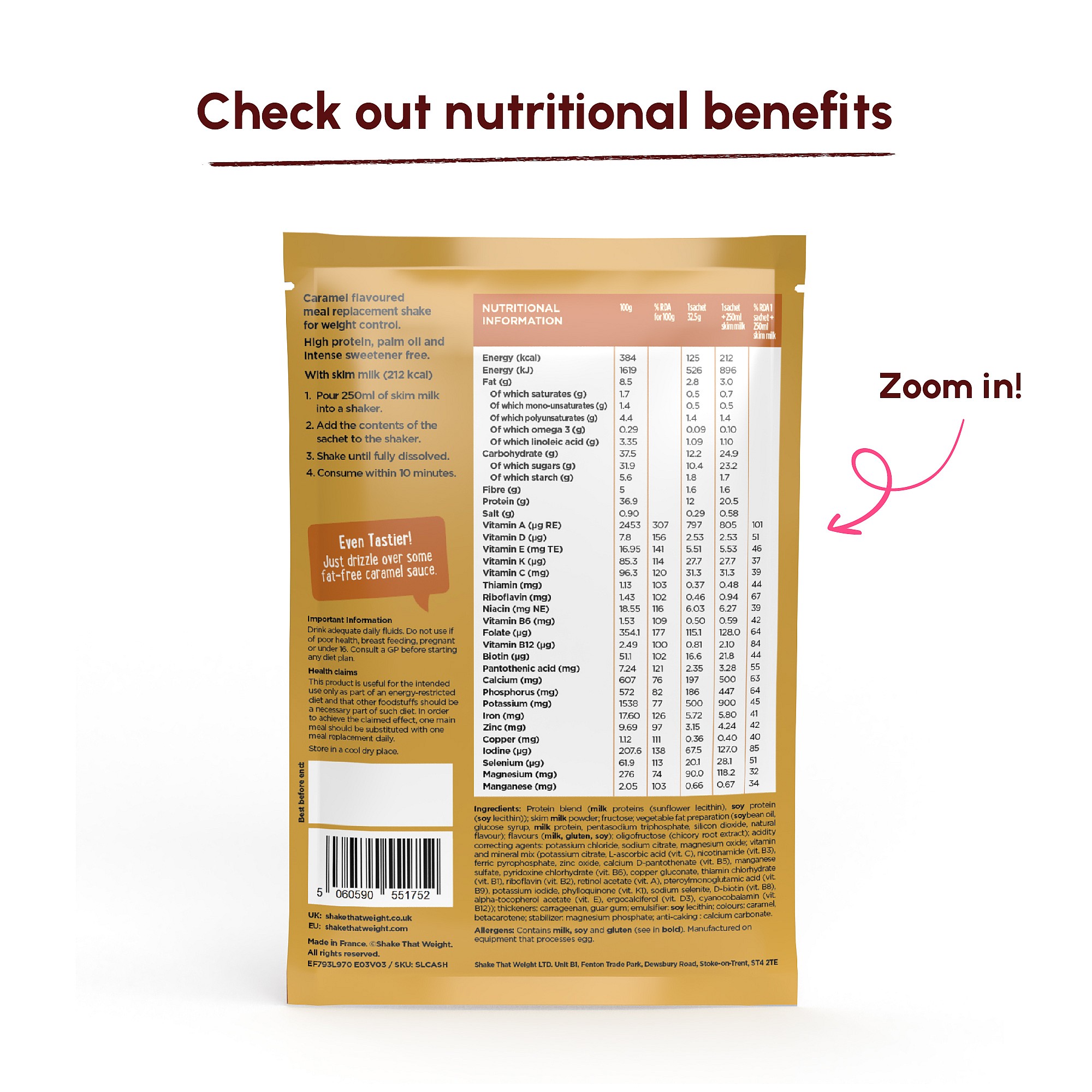 Caramel Diet Protein Shake - 100% Nutrition | Shake That Weight
